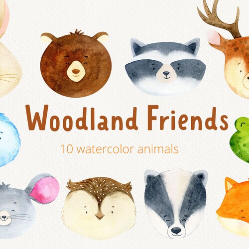 Watercolor Forest Baby Animals Clipart. Woodland Nursery Clip - Etsy