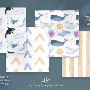Ocean Seamless Patterns, Under the Sea Baby Shower Digital Paper ...