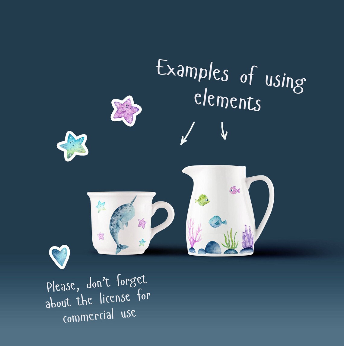 Sea Watercolor Clipart Ocean Clip Art Whale Narwhal Fur | Etsy