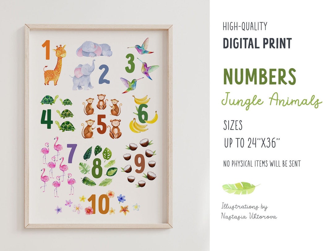 Educational Baby Animal Poster for Kids, Nursery Preschool Numbers ...