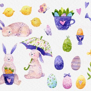 Watercolor Easter Clipart, Easter Egg and Bunnies, Bunny Set, Spring ...