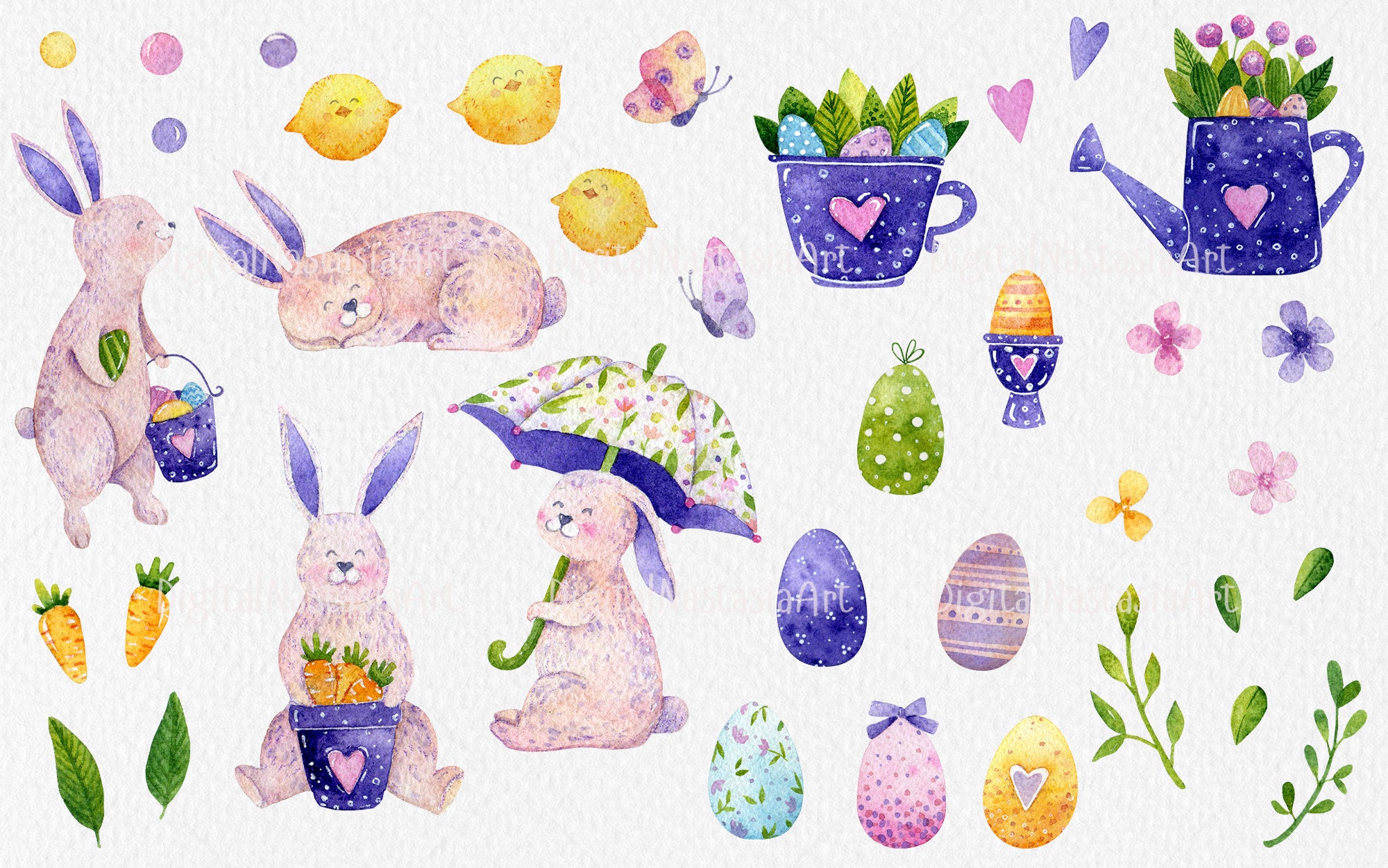 Watercolor Easter Clipart Easter Egg and Bunnies Bunny Set - Etsy