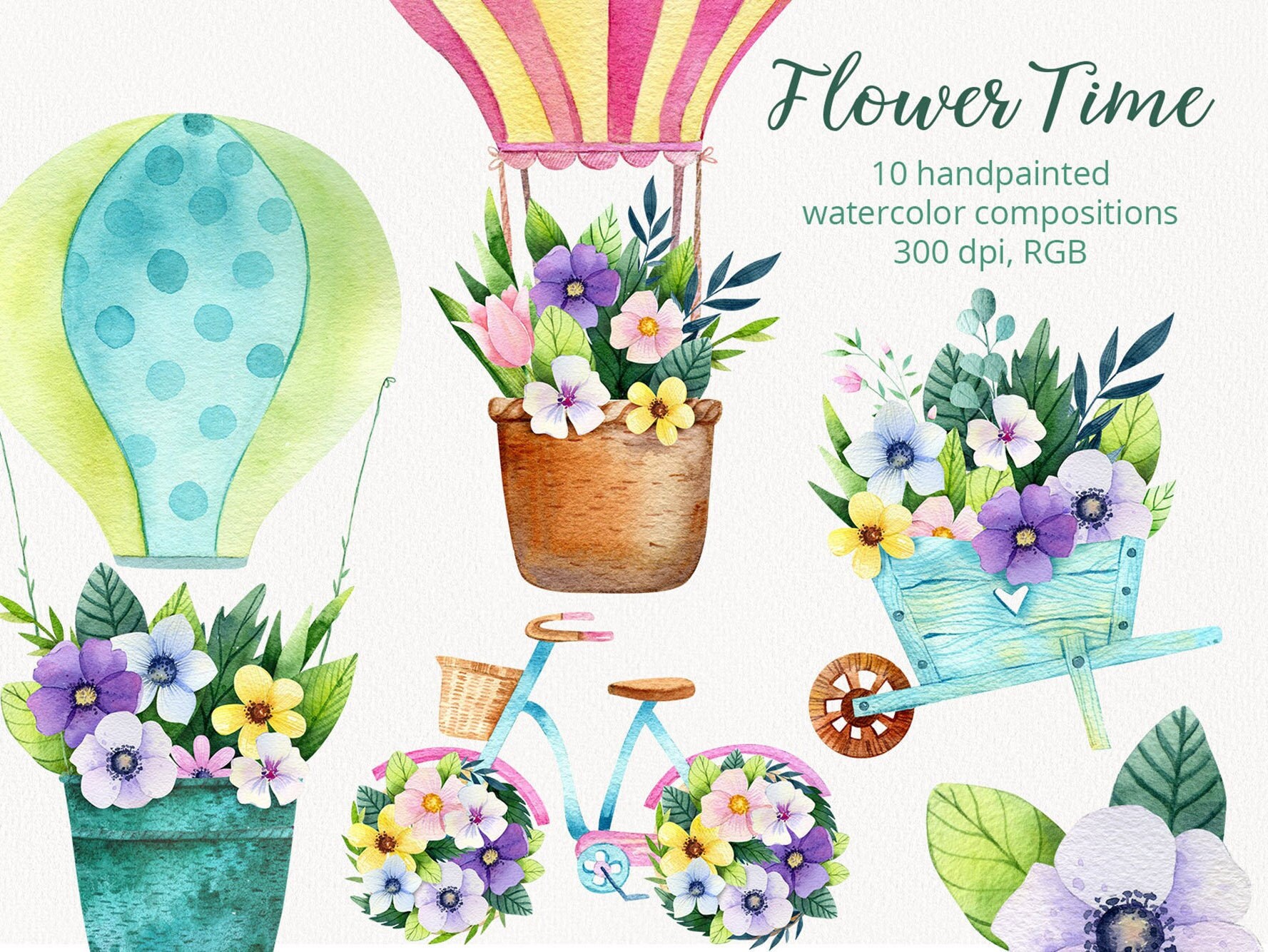 Watercolor Flower Clipart. Spring Hand Painted Clip Art. - Etsy