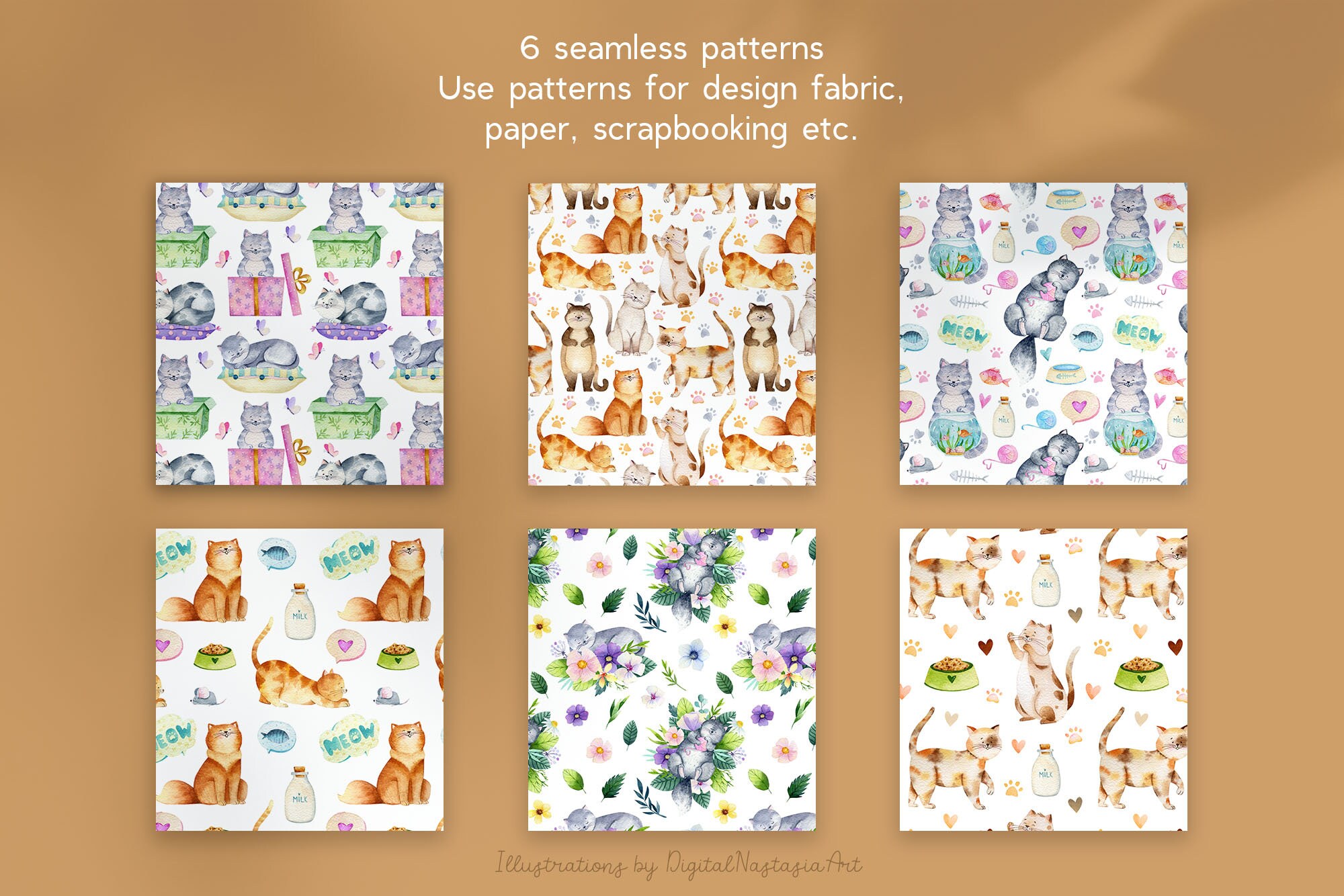 Cat Digital Paper. Kittens Scrapbook Paper. Cute Kitty Patterns ...