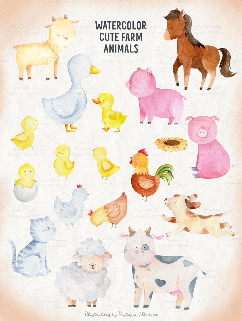 Watercolor Farm Animal Clipart Baby Shower Farm Png Red - Etsy