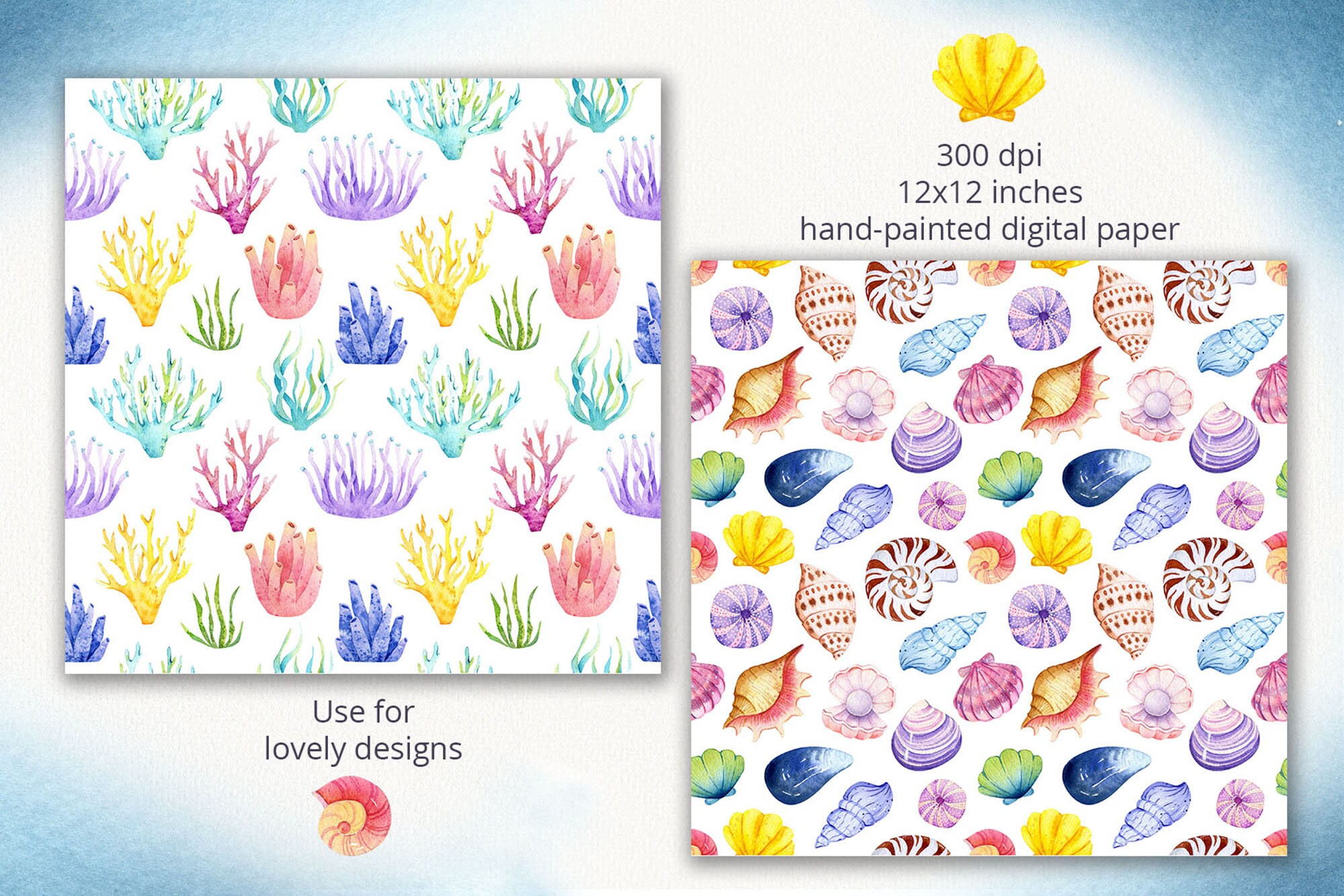 Mermaid and Sea Digital Paper Pack. Watercolor Ocean Animals - Etsy