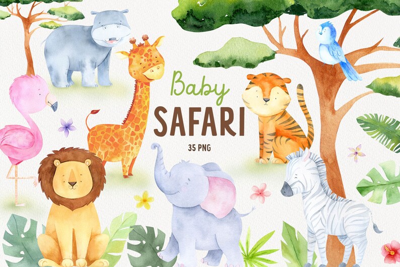 Jungle Baby Shower Clipart Safari Nursery Art Tiger and Lion - Etsy