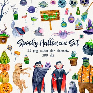 Halloween Watercolor Clipart, Monster Clipart, Halloween Clipart ...