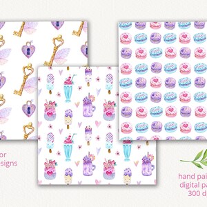 Valentine Day Digital Paper Watercolor, Love Heart Paper Pack, Flower ...