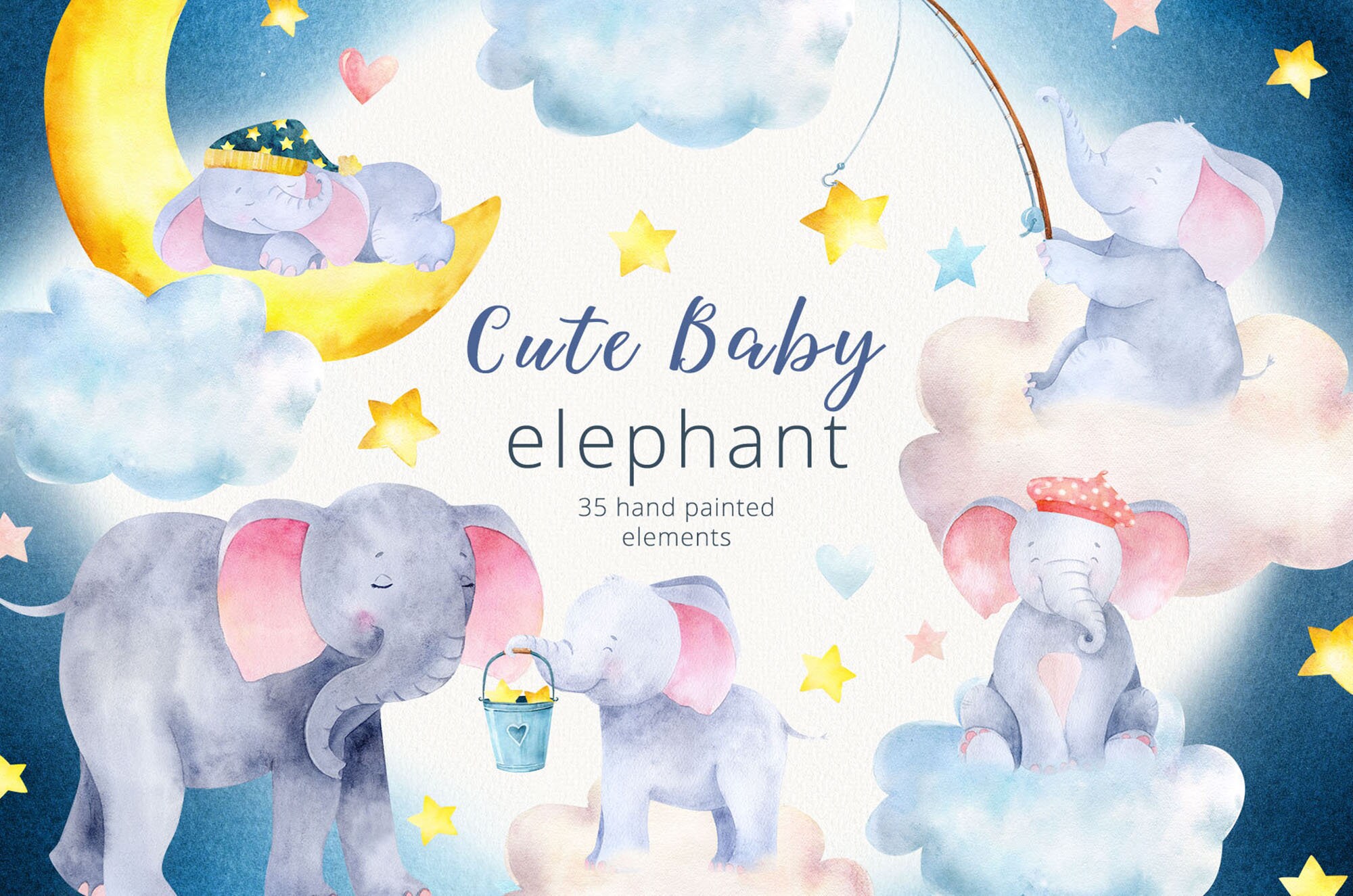 Baby Elephant Watercolor Clipart Cute Girl Elephant African - Etsy