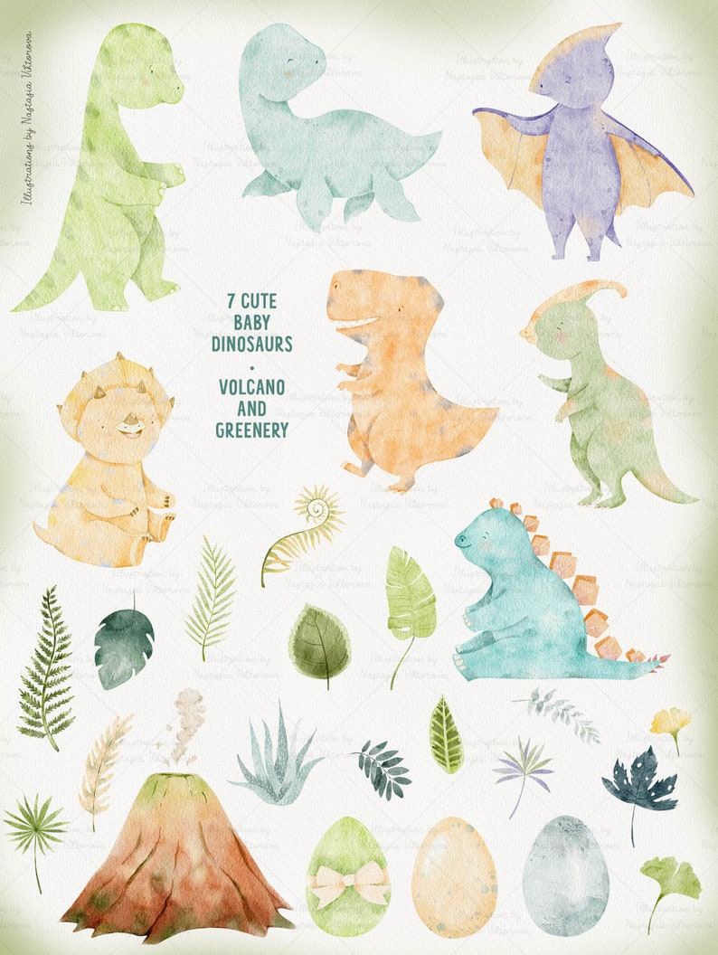 Watercolor Baby Dinosaur Clipart for Nursery Birthday Baby - Etsy