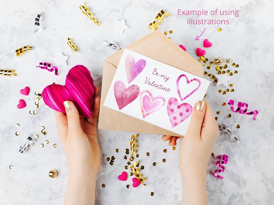 Valentine Hand Drawn Clipart, Holiday Heart Doodle Clipart, Valentine ...