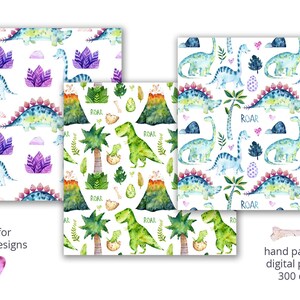 Dinosaur Digital Paper Pack. Cute Dino Printable Papers. Watercolor ...