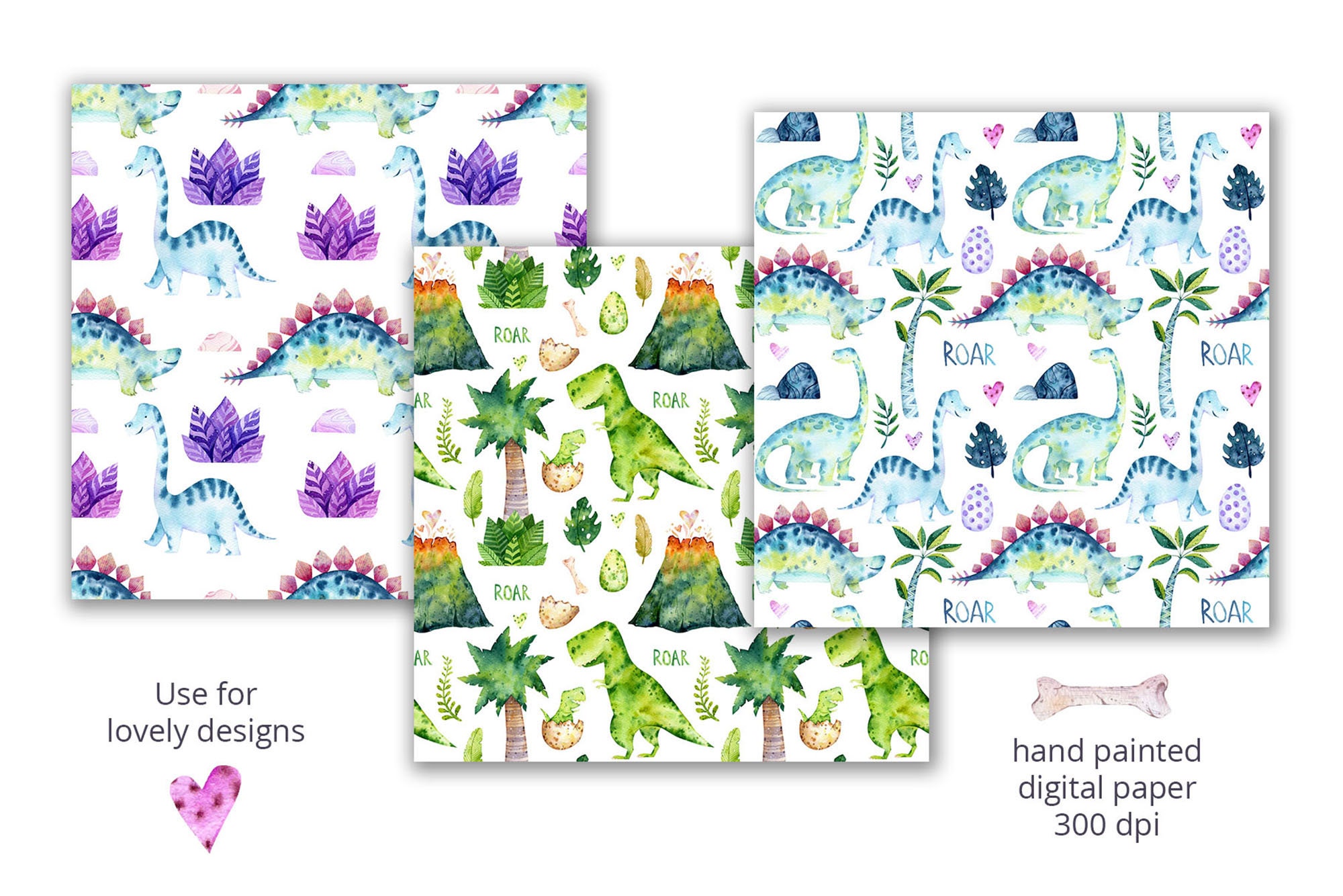 Dinosaur Digital Paper Pack. Cute Dino Printable Papers. - Etsy