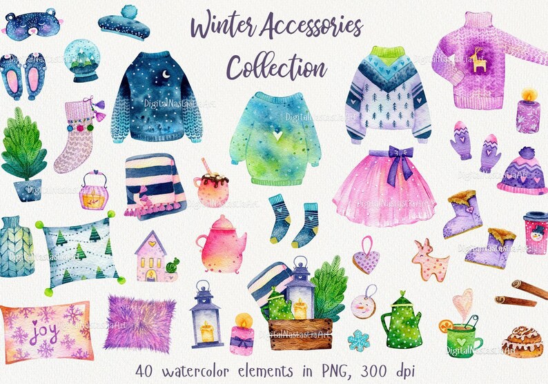 Christmas Clipart Fashion Winter Sweater Watercolor Candle - Etsy