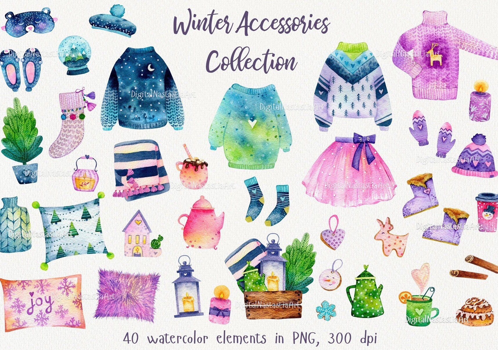 Christmas Clipart Fashion Winter Sweater Watercolor Candle - Etsy