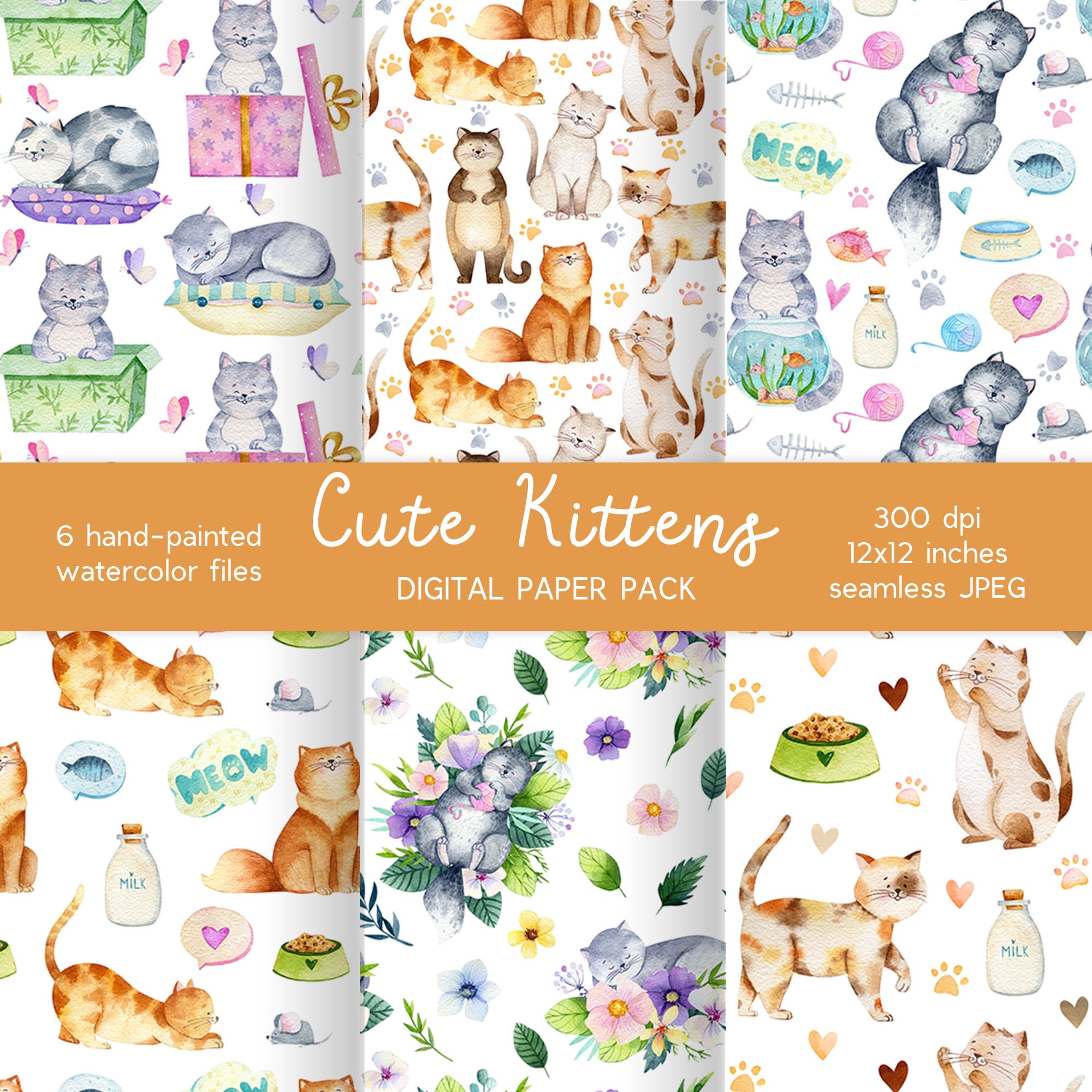 Cat Digital Paper. Kittens Scrapbook Paper. Cute Kitty Patterns ...