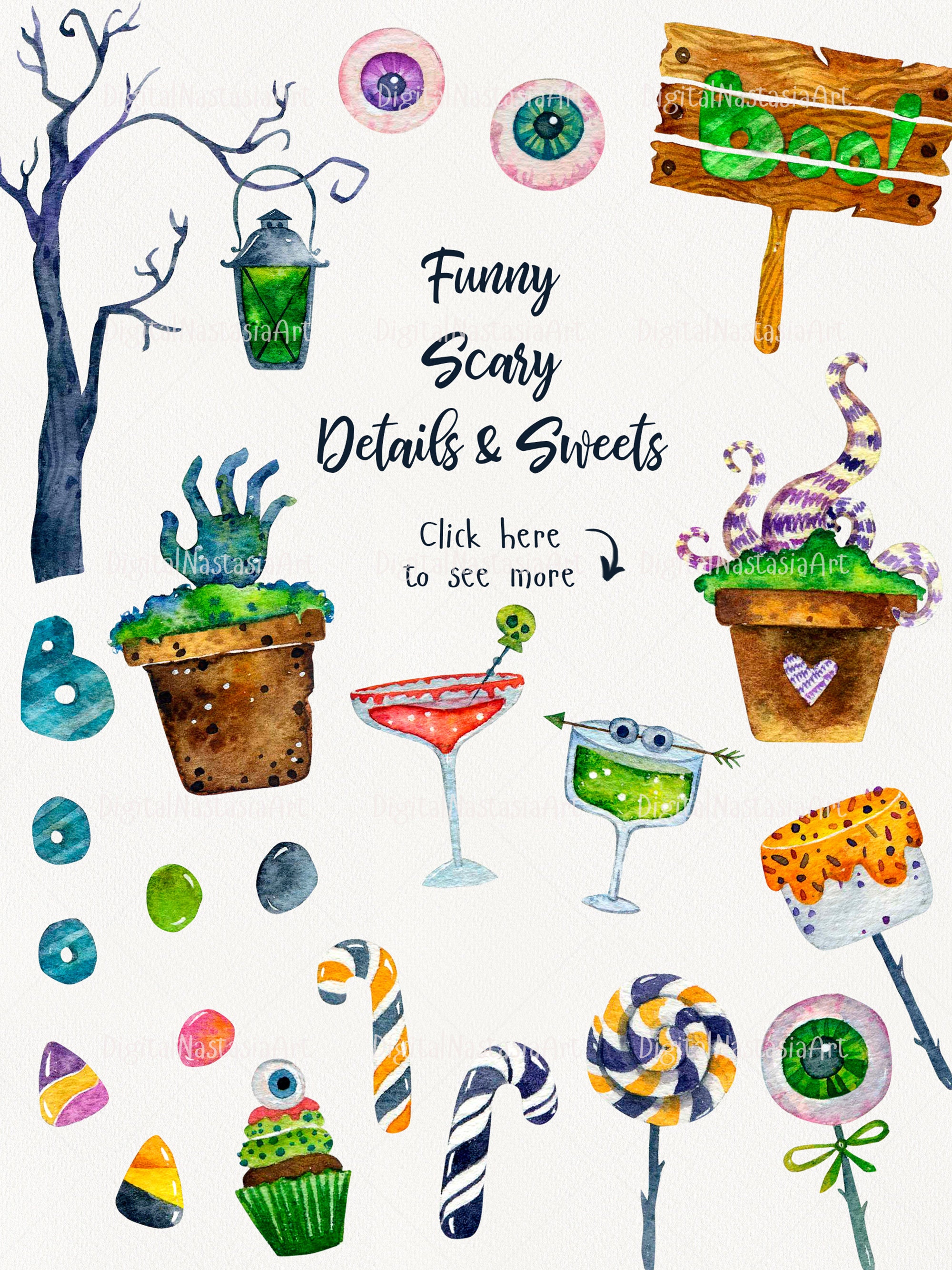 Halloween Watercolor Clipart Monster Clipart Halloween | Etsy