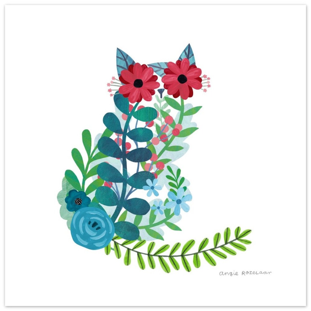 Flower Cat by Angie Rozelaar Premium Paper Cat Art Print - Etsy