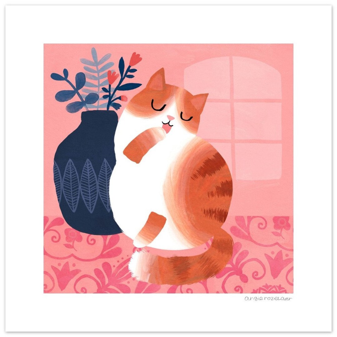 Inner Peace Ginger Tabby With Pink Background by Angie Rozelaar Premium ...