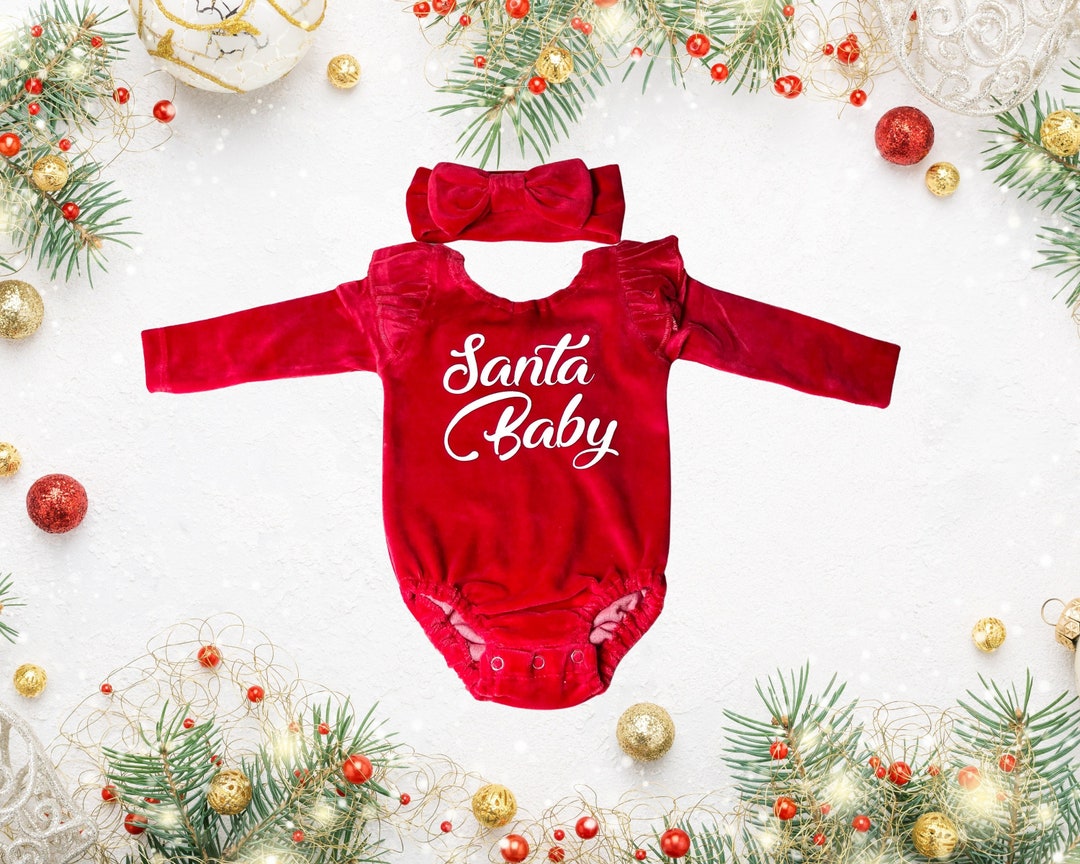 Baby Girl Red Velvet Santa Baby Red Leotard Baby First Christmas Red ...