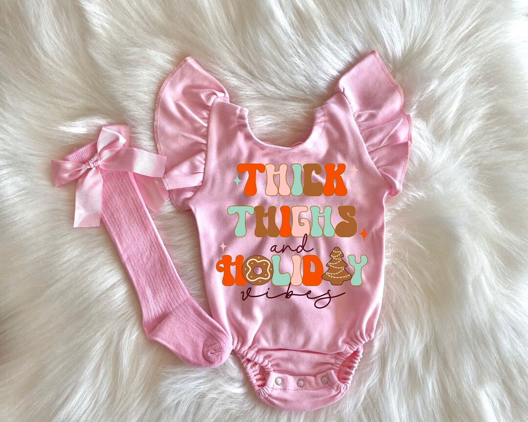 Thick Thighs and Holiday Vibes Baby Girl Retro Pink Leotard - Baby ...