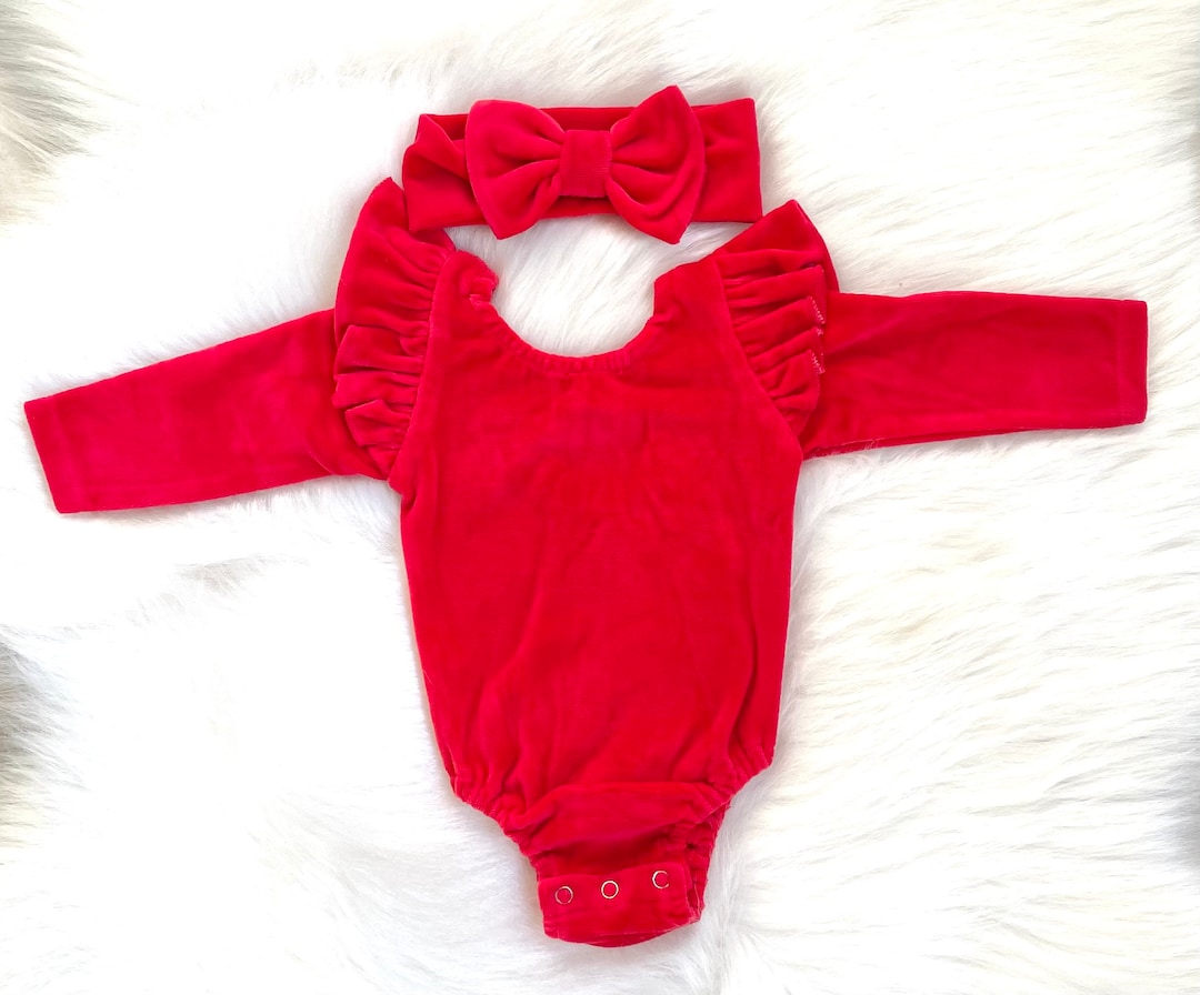 Baby Girl Red Velvet Leotard - Red Bow Back Leotard - Baby Girl Leotard ...