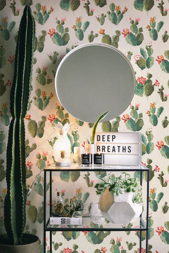 Home Décor Wallpaper Pale Cactus Removable Mural Pale Cactus Peel and ...