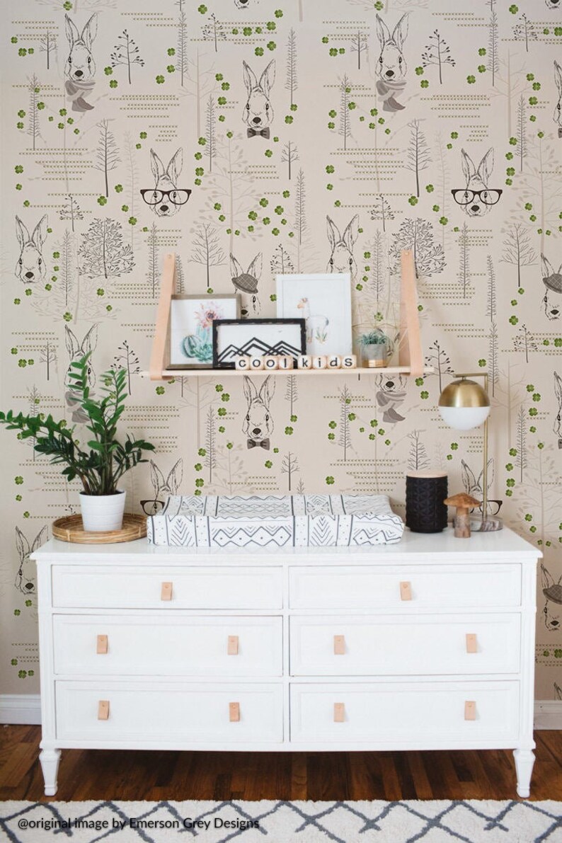 Lucky Rabbits Removable Wallpaper Traditional White Print - Etsy