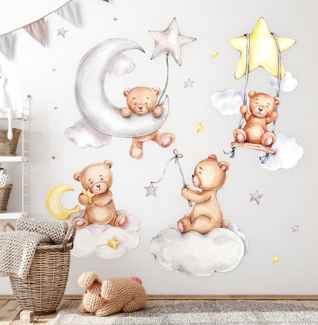 Teddy Bears in Heaven Wall Stickers for Baby Room, Gray Children's Room ...