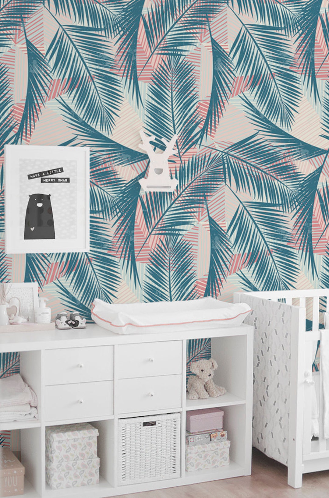 Buy Tropic Palm Leaf Removable Wallpaper, Traditional, Pastel Print ...