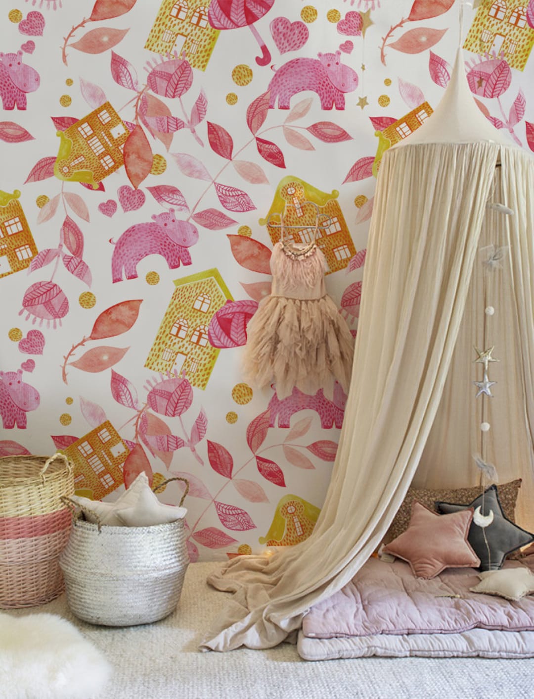 Hippo Wall Mural Peel and Stick Nursery Wallpaper Self Adhesive Kids ...