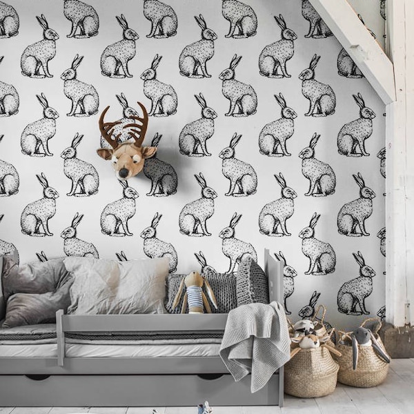 Peel and Stick Wallpaper Rabbit - Etsy
