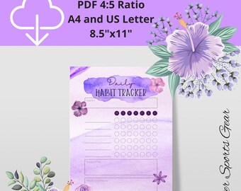 Purple Watercolor PRINTABLE Floral Daily Habit Tracker INSTANT DOWNLOAD ...