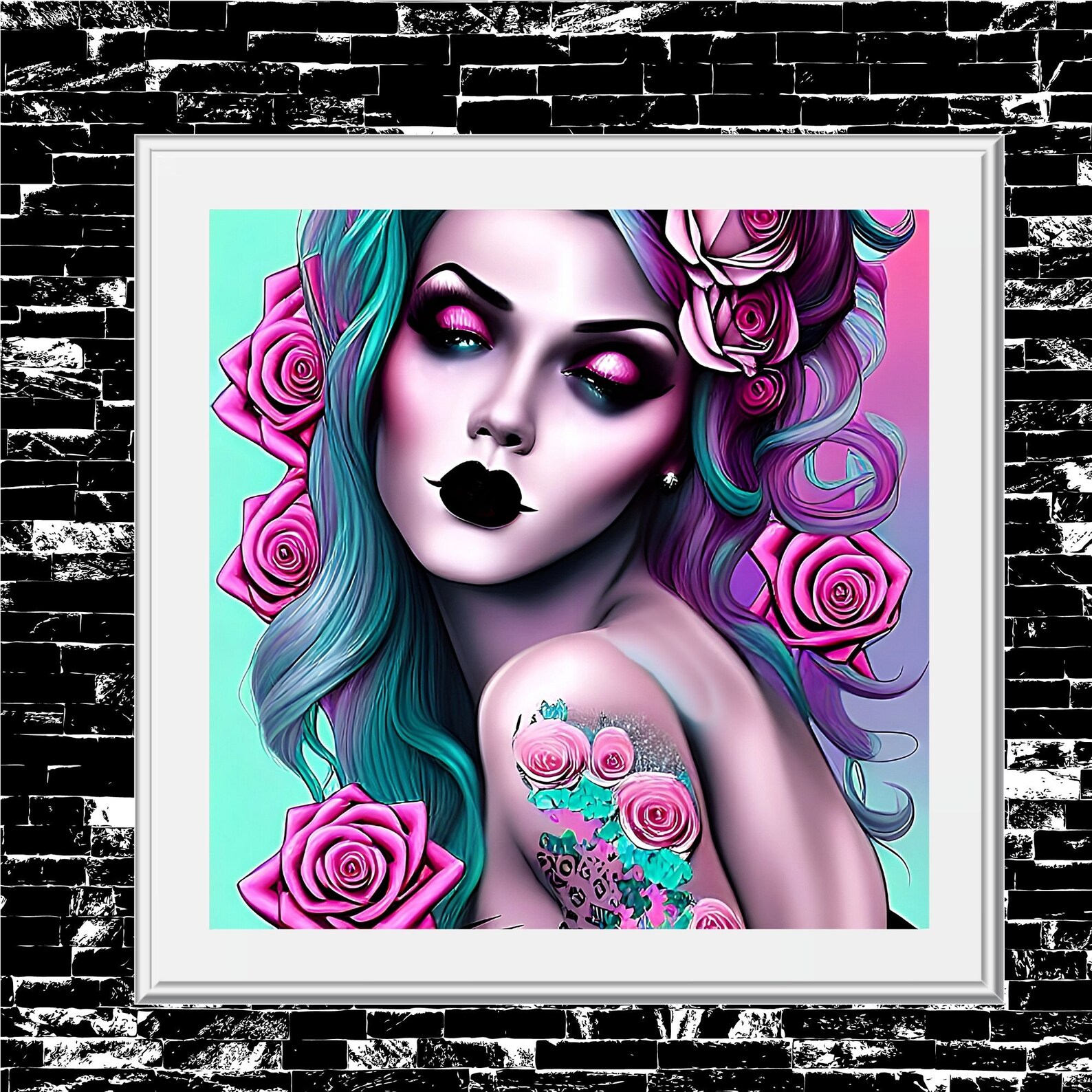 Printable Edgy Pinup Female With Pink, Purple, Teal Gradient Hair and ...