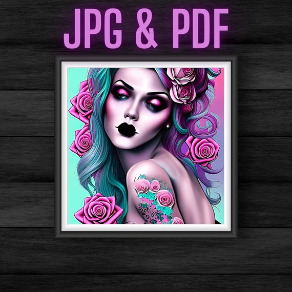 Printable Edgy Pinup Female With Pink Purple Teal Gradient - Etsy