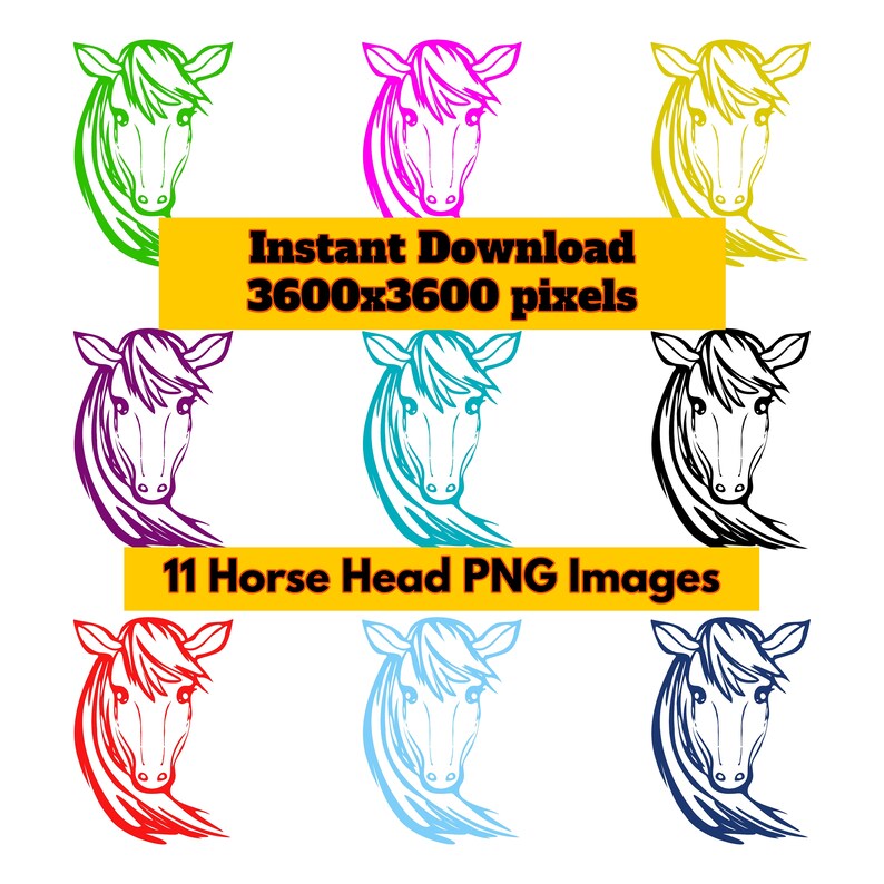 Horse Head Clip Art - 11 Colors - Instant Download 3600x3600 Pixels ...