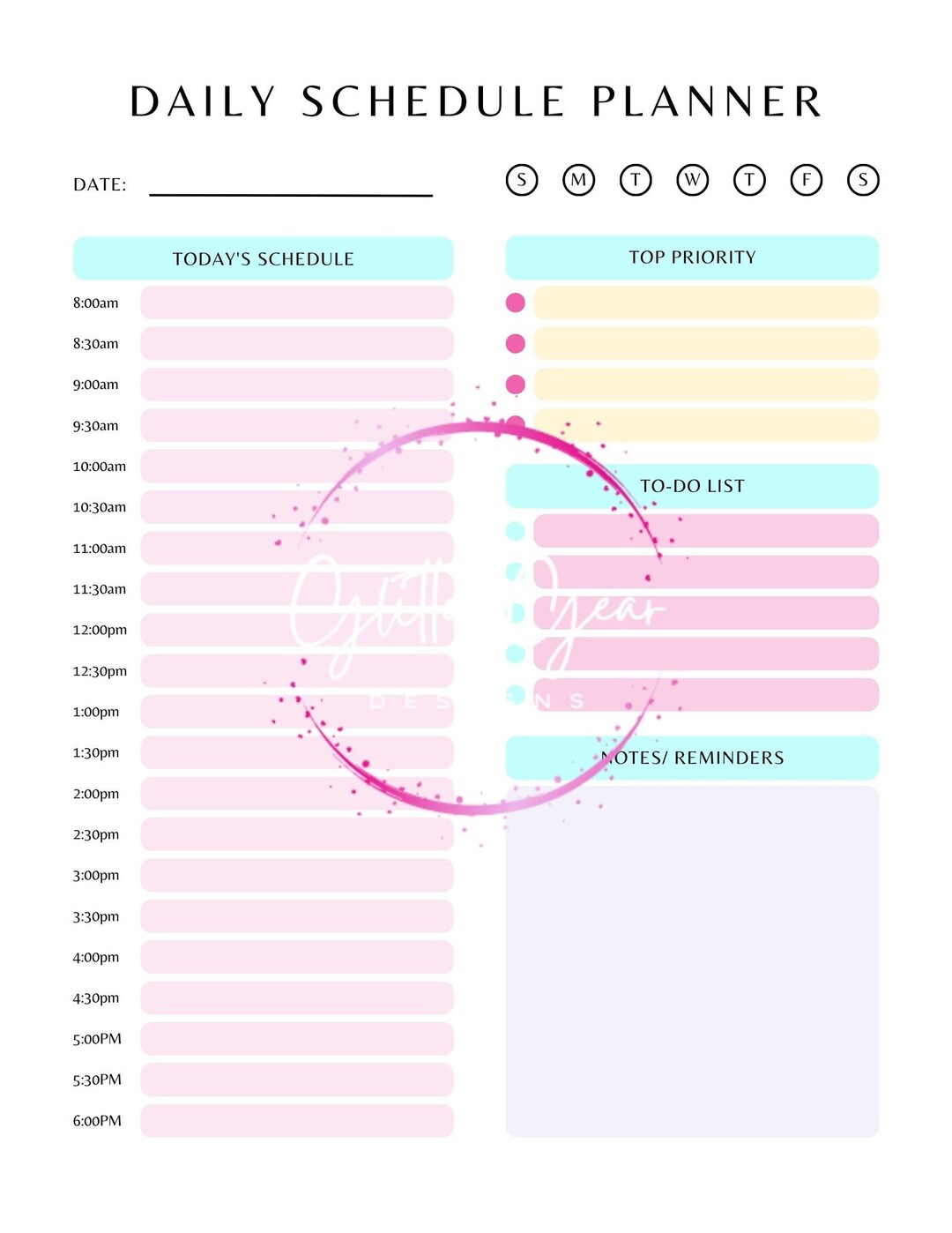 Daily Schedule Planner Printable PDF Sheet 8.5 X 11 Pastel Minimalist ...