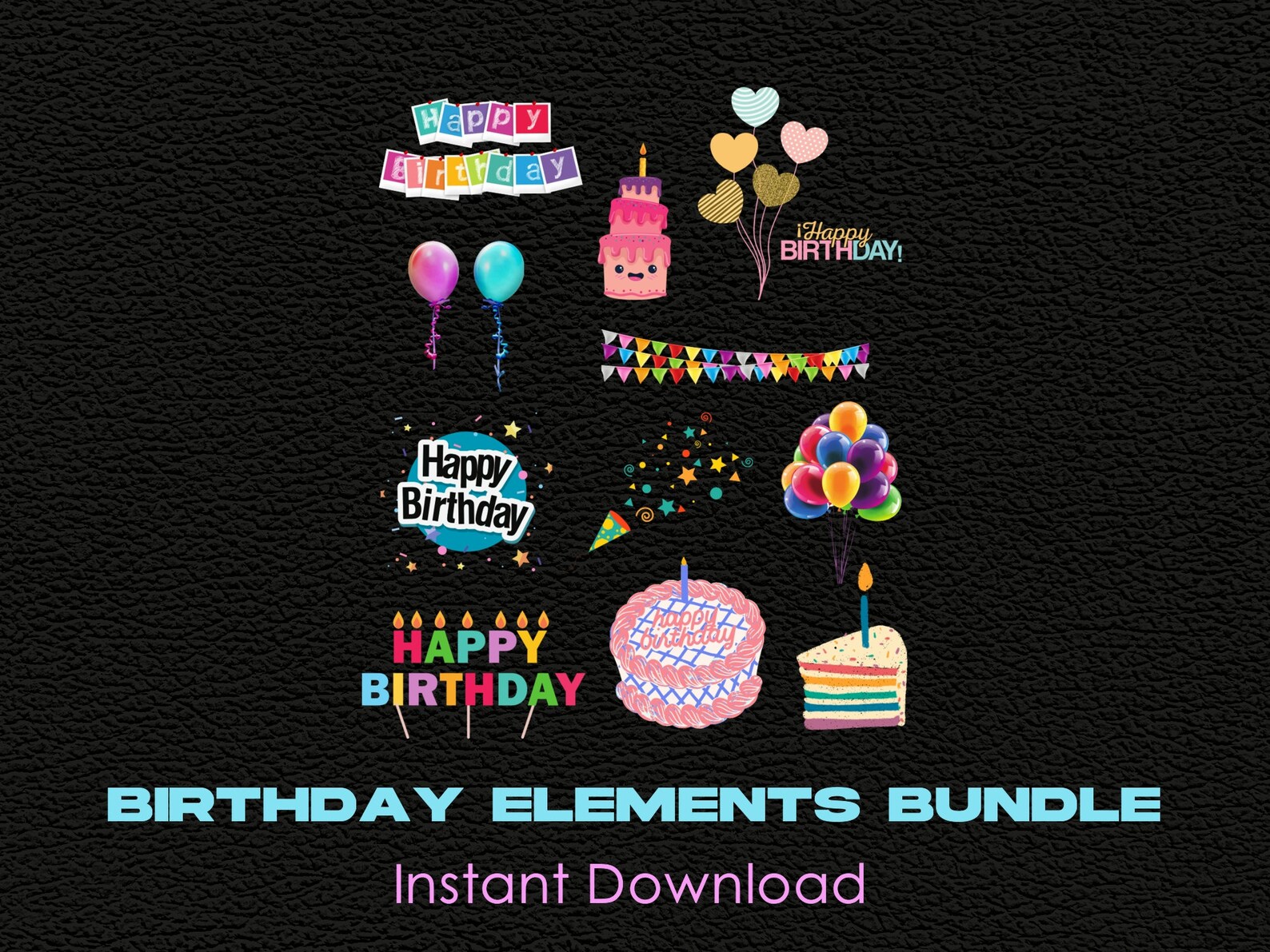 Happy Birthday Elements Digital Download Bundle You Get 11 Printable ...