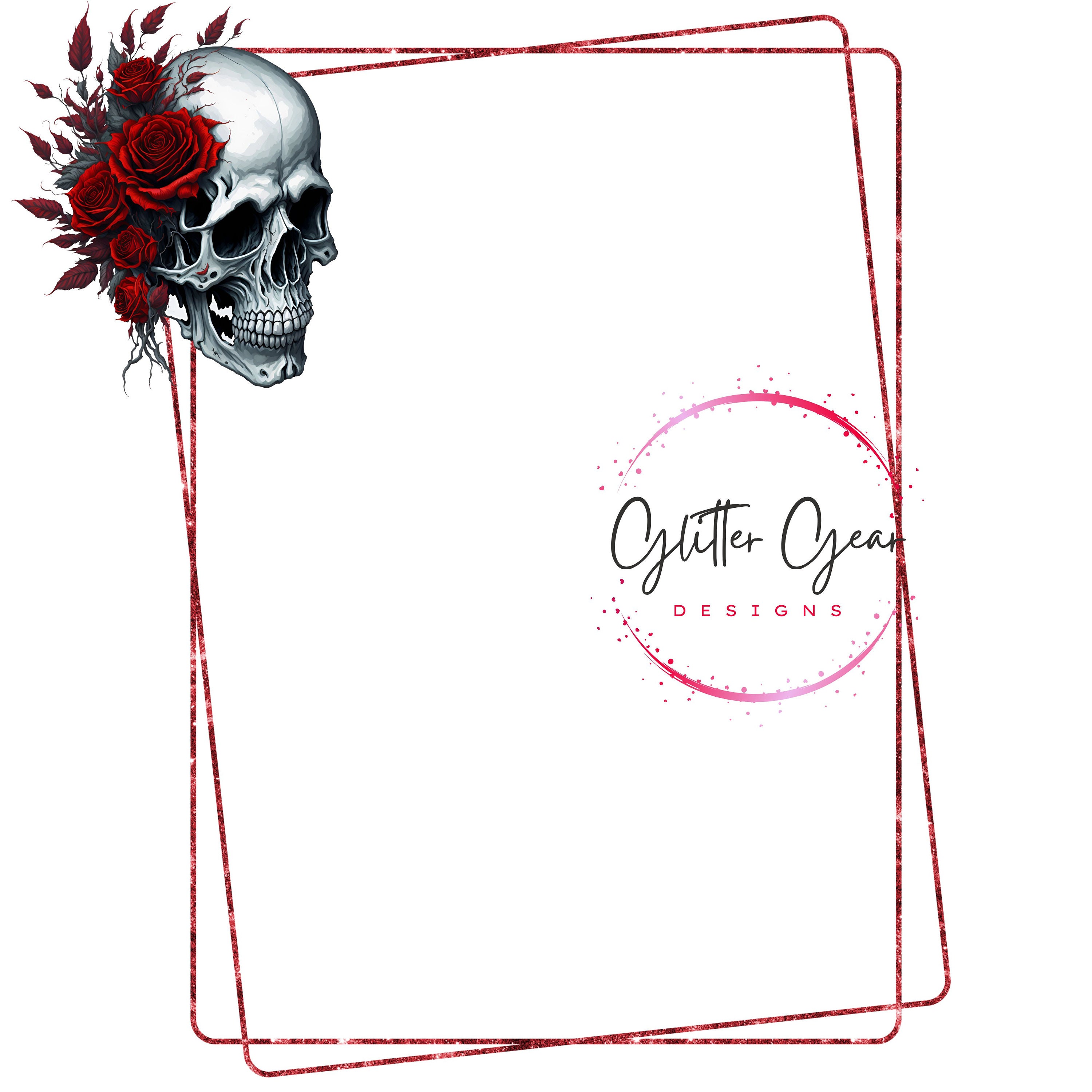 Gothic Red Frames With Skulls & Roses in PNG and SVG Format, Halloween ...