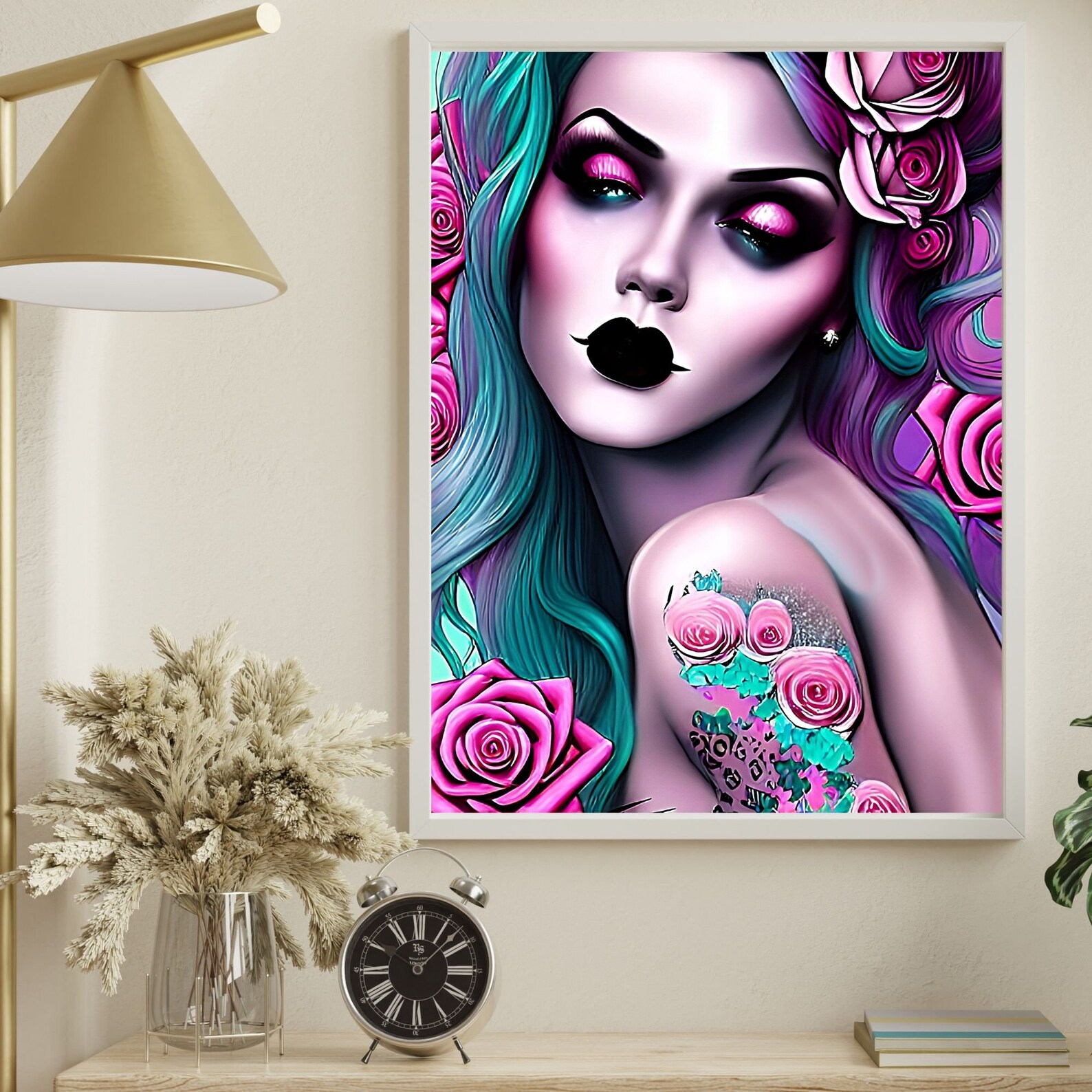 Printable Edgy Pinup Female With Pink Purple Teal Gradient - Etsy