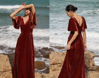 Rust Velvet Dress - Etsy