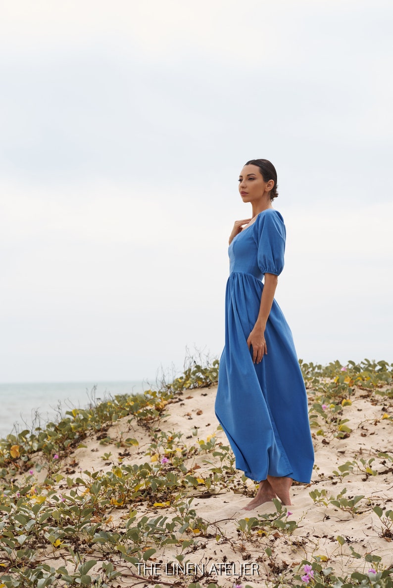 MONICA Low Back Linen Dress Cottagecore Summer Dress Maxi - Etsy
