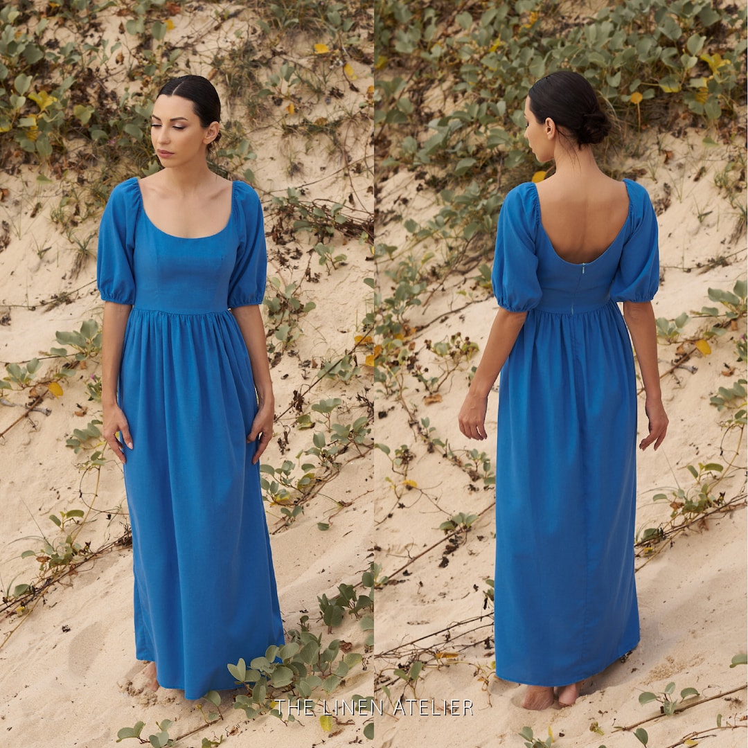 MONICA Low Back Linen Dress Cottagecore Summer Dress Maxi Linen Dress ...