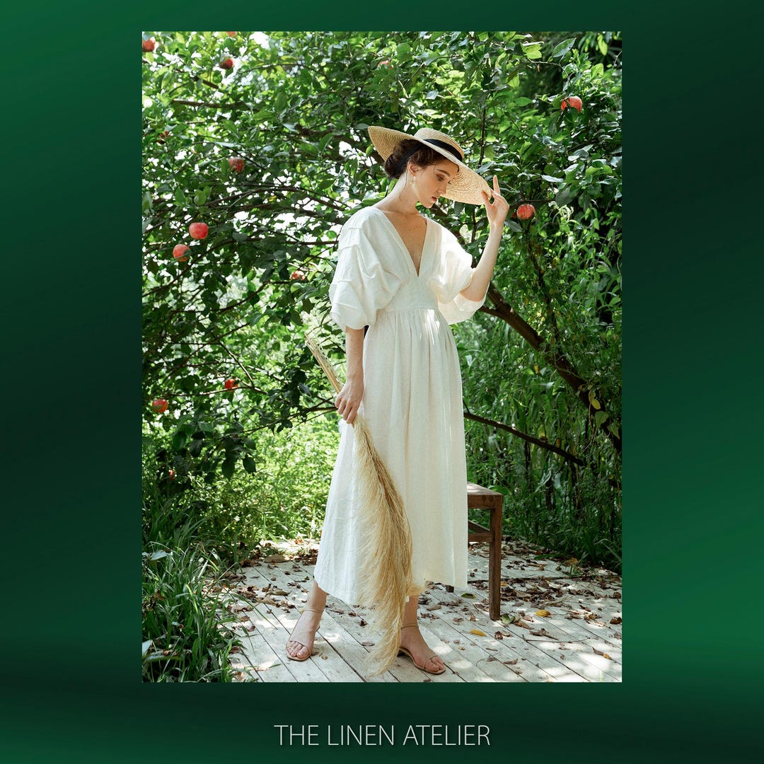 Linen Midi Dress | Boho Wedding, Gathered Waist - the Linen Atelier - Etsy