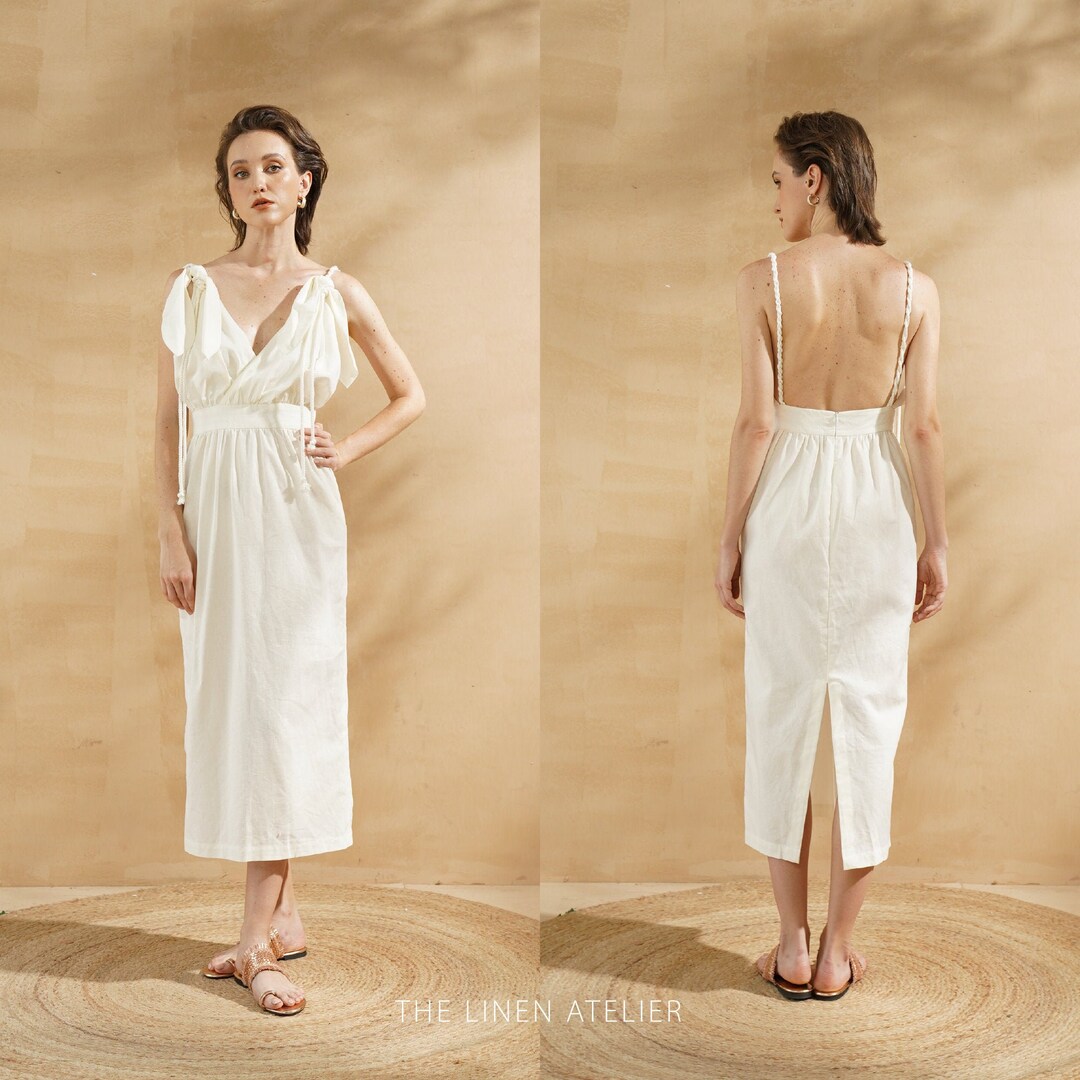 CHLOE Open Back Linen Dress | Backless Linen Dress | Low Back Dress ...