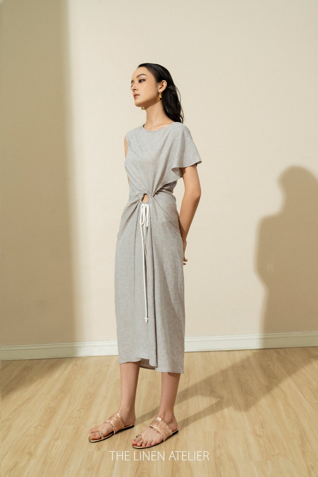 ISABELA Drawstring Accents Linen Dress Custom Made Summer Dress Shift ...
