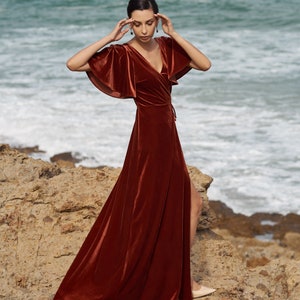 TIFFANY Rust Velvet Wrap Dress | Gift for Her | Engagement Dress ...