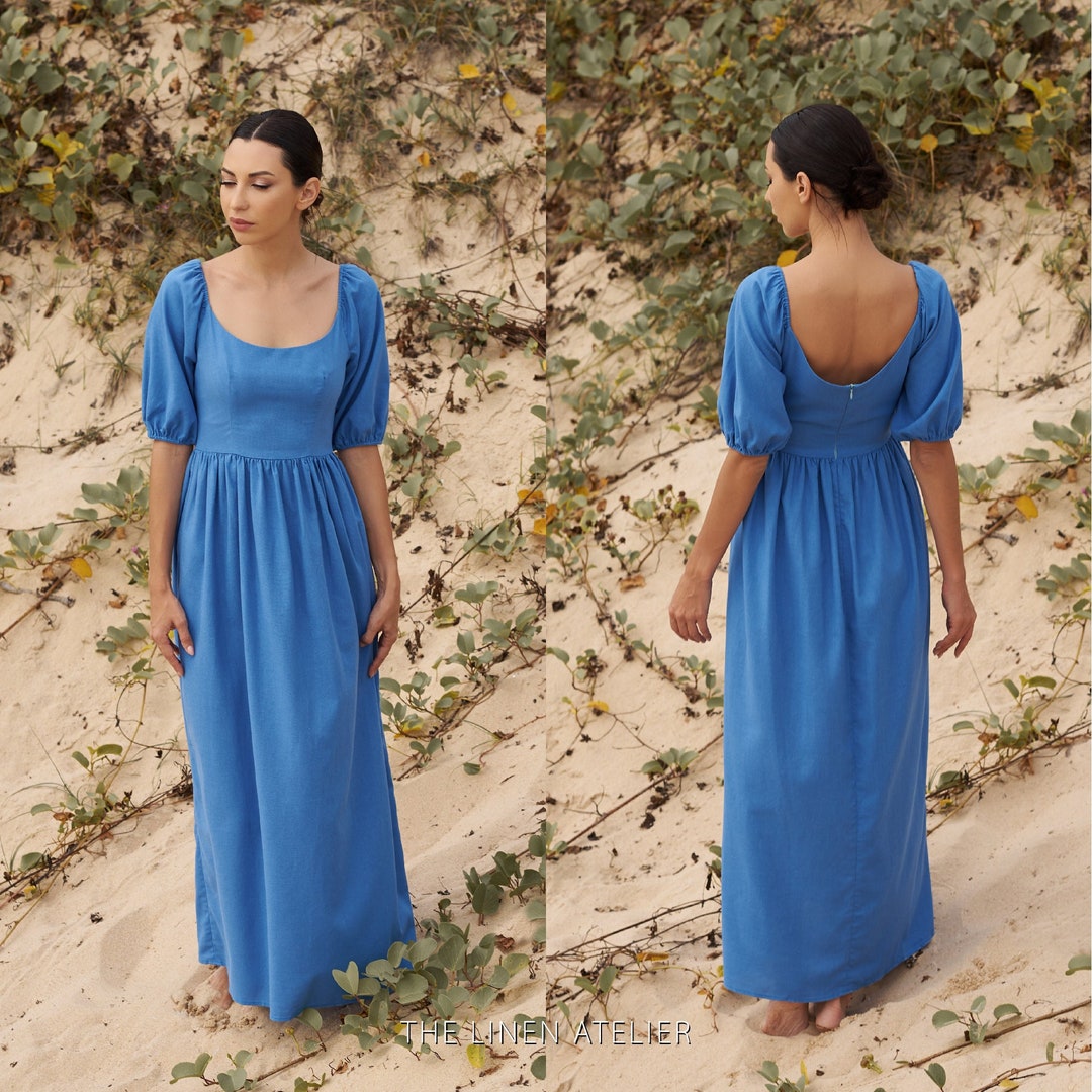 MONICA Low Back Linen Dress Cottagecore Summer Dress Maxi - Etsy