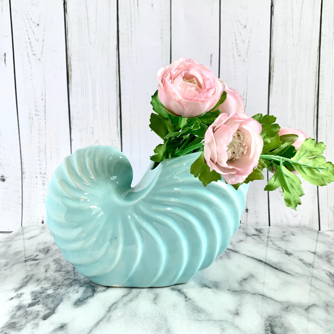 Vintage Aqua Hull Pottery Shell Vase, - Etsy